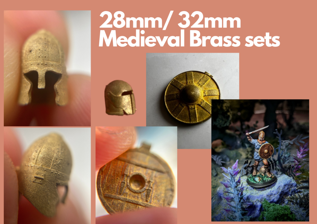 Medieval Brass Helmet & Shields (28mm/ 32mm) - LIMELIGHT