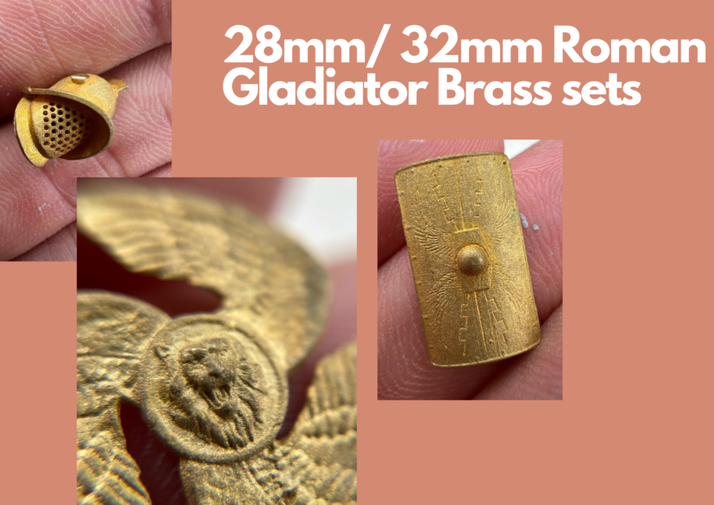 Roman Gladiator Brass Helmet & Shields (28mm/ 32mm) - LIMELIGHT